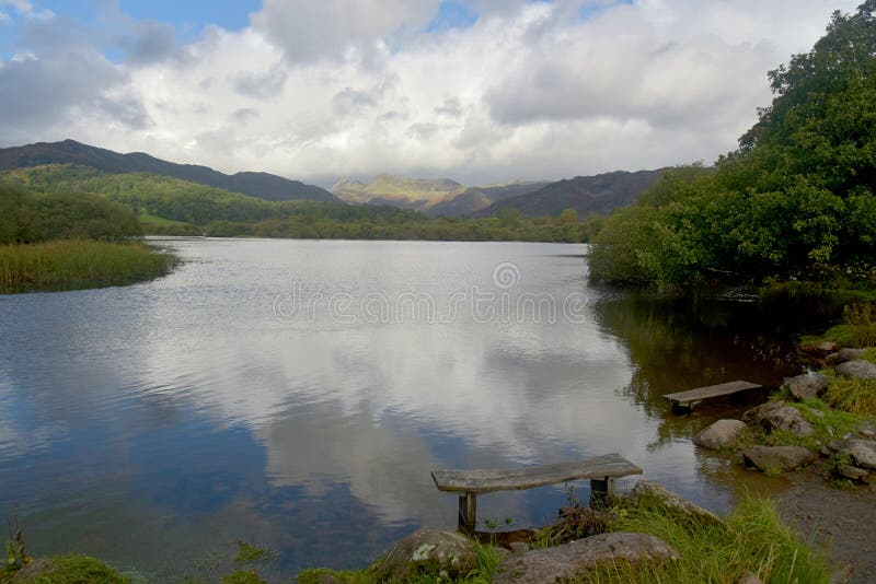 Elterwater and Langdale Pikes Stock Image - Image of ramble, stroll ...