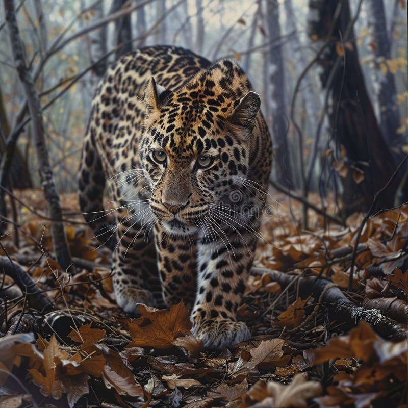 Elusive Amur Leopard in the Dense Forests of Russia Stock Illustration ...