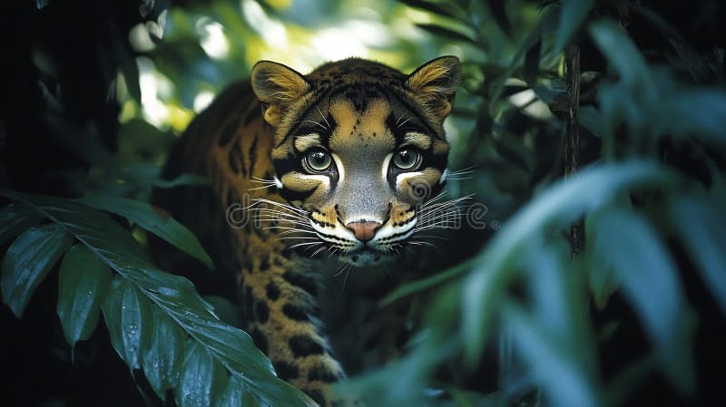Clouded Leopard Prowling through Jungle Foliage, Its Patterned Coat ...