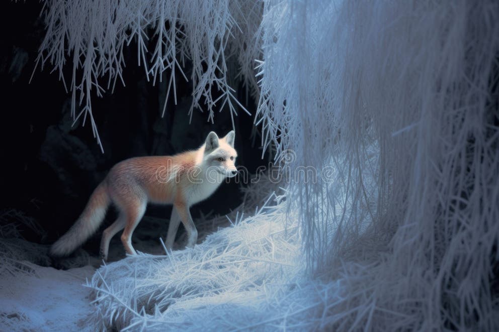 Elusive Fox Prowling in the Darkness with Infrared Glow Stock Image ...