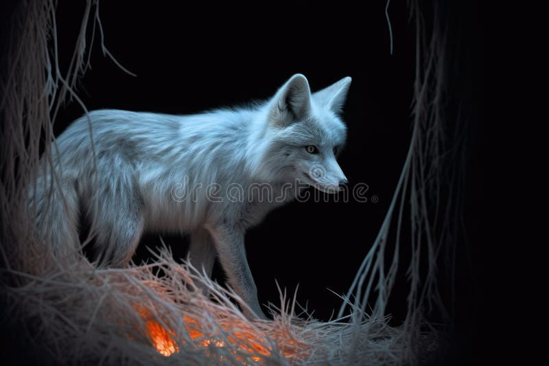 Elusive Fox Prowling in the Darkness with Infrared Glow Stock Image ...