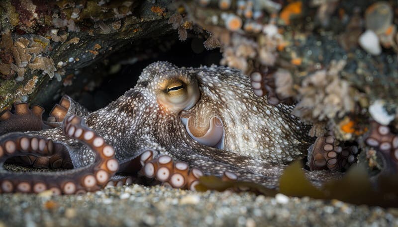 The Elusive Octopus: a Closer Look at Its Curled Den Stock Illustration ...
