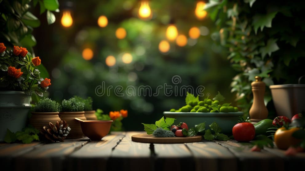 Elven Dishes are Prepared in a Forest Kitchen, Illuminated by String ...