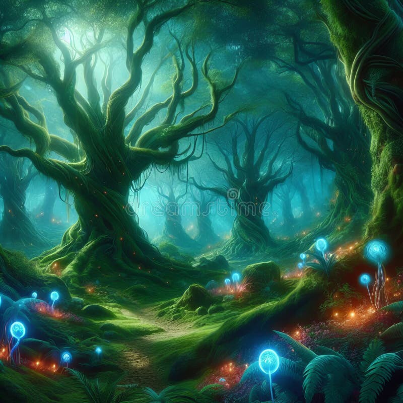 Elven Forest a Mystical Forest with Glowing Plants and Ancient T Stock ...