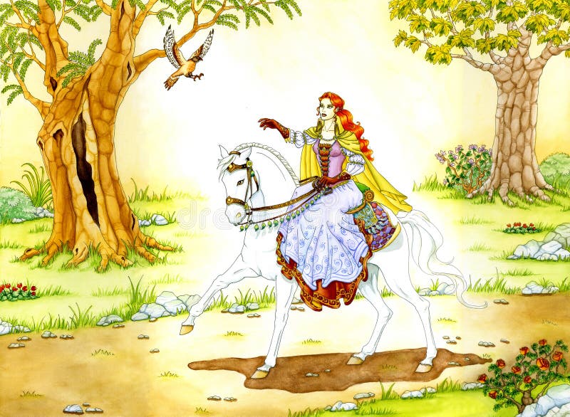 Elven Lady on white Horse stock illustration. Illustration of fantasy ...