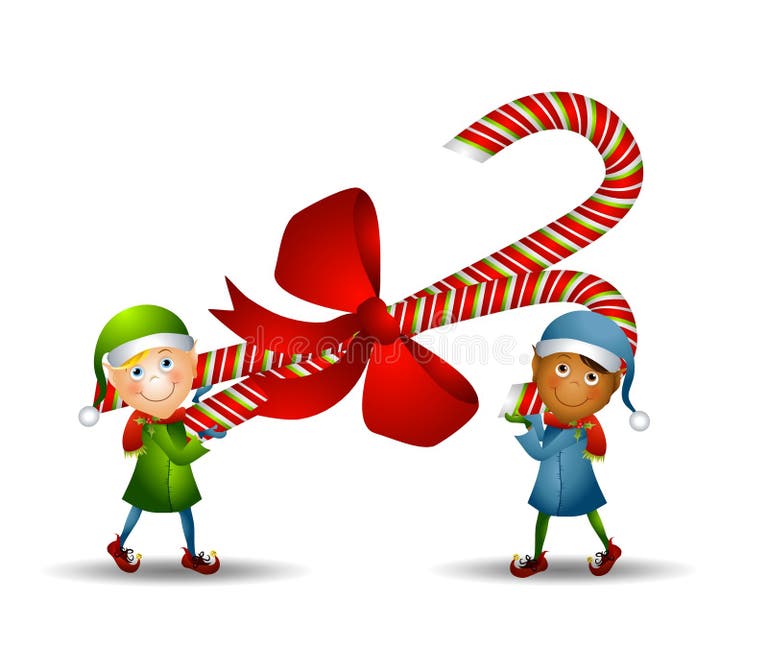 Elves Carrying Candy Cane stock illustration. Illustration of christmas ...
