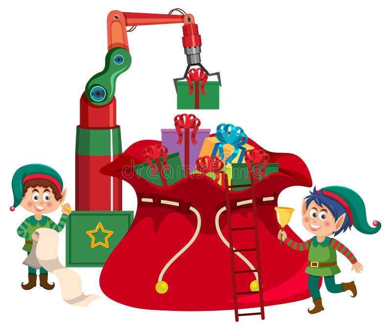 Elves Cartoon Character with Christmas Present Stock Vector ...