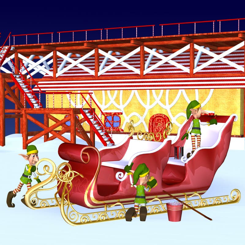 Santa Washing His Sleigh stock illustration. Illustration of christmas ...