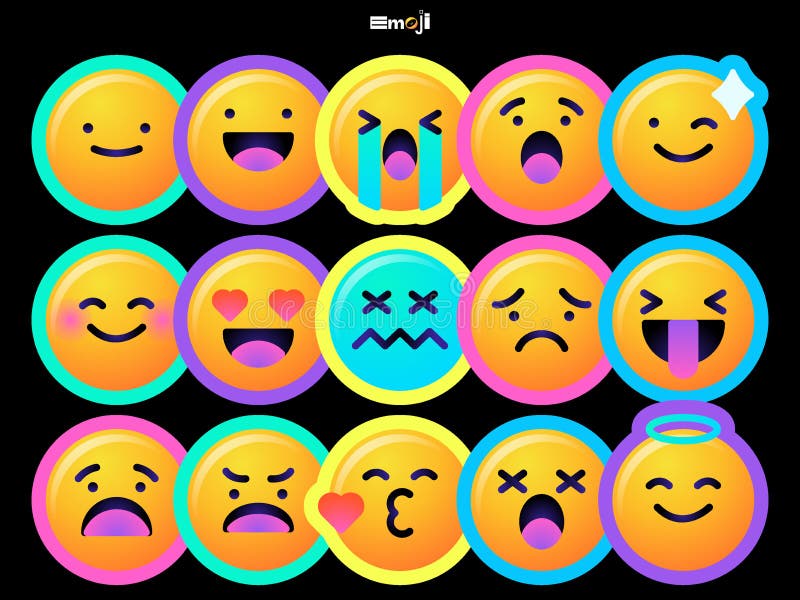 Round Emoticons Yellow Emoji Faces Emoticon Smile, Digital Smiley ...