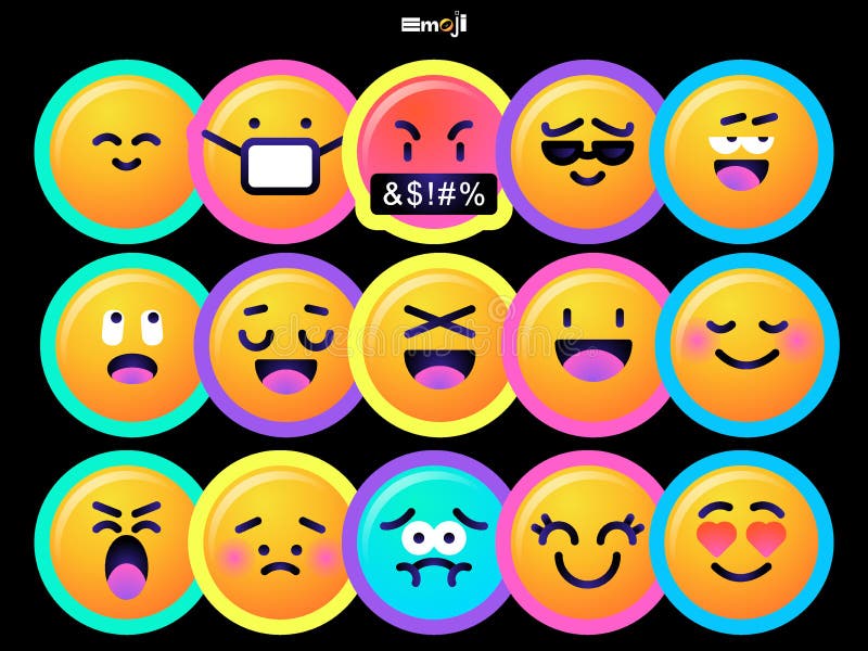 Round Emoticons Yellow Emoji Faces Emoticon Smile, Digital Smiley ...