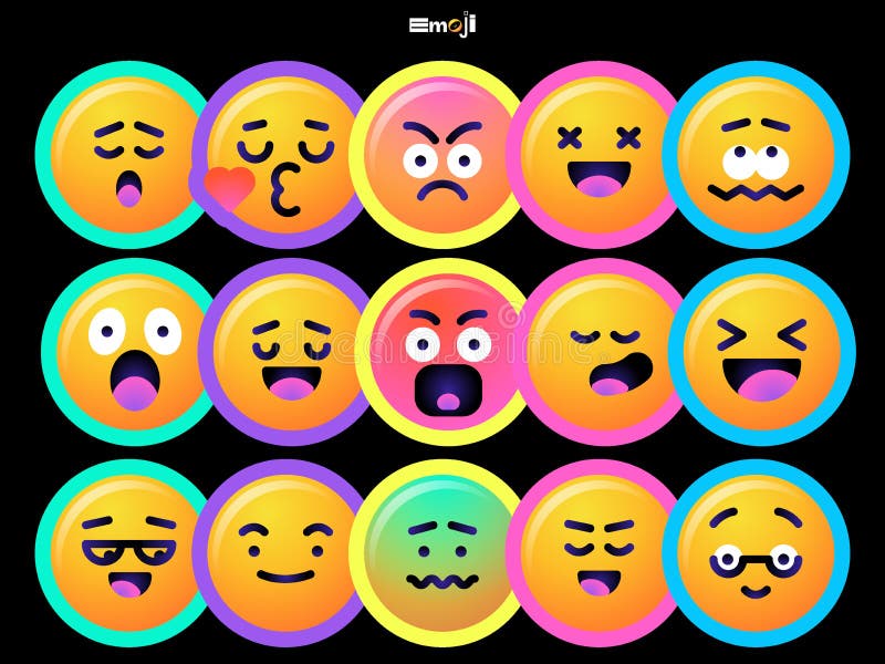 Round Emoticons Yellow Emoji Faces Emoticon Smile, Digital Smiley ...