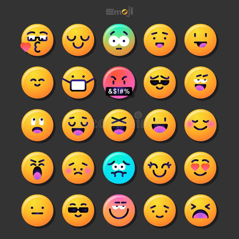 Round Emoticons Yellow Emoji Faces Emoticon Smile, Digital Smiley ...