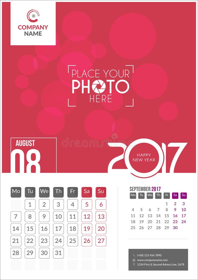 Em Agosto De 2017 Calendário 2017 Ilustração do Vetor - Ilustração de ...