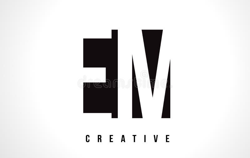 EM E M White Letter Logo Design with Black Square. Stock Vector ...