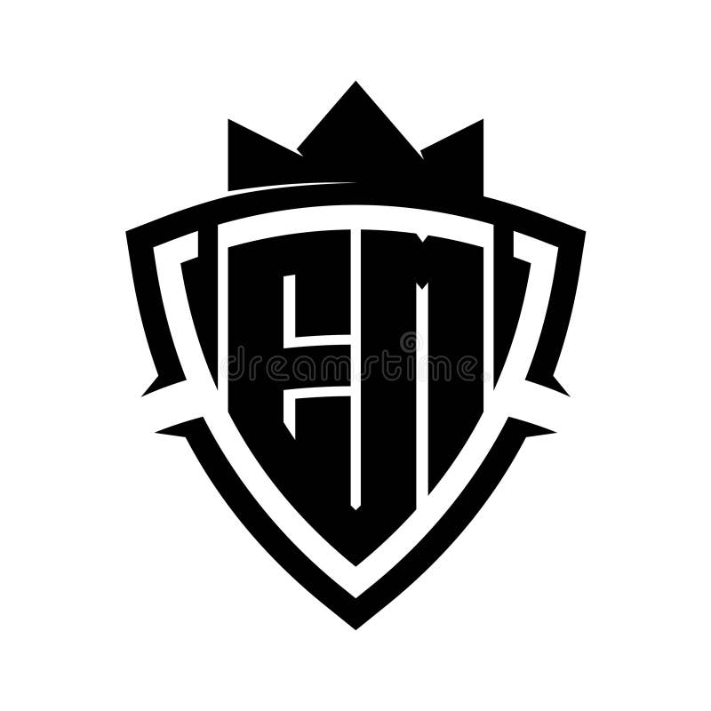 EM Letter Bold Monogram Triangle Curve Shield Shape with Crown Black ...
