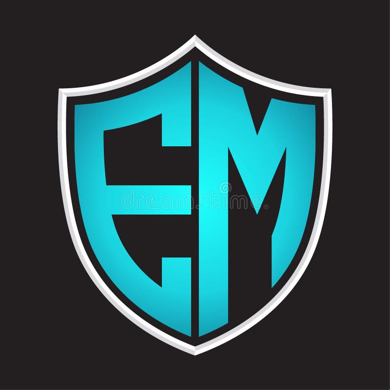 EM Logo Monogram with Shield Shape Isolated Blue Colors on Outline ...
