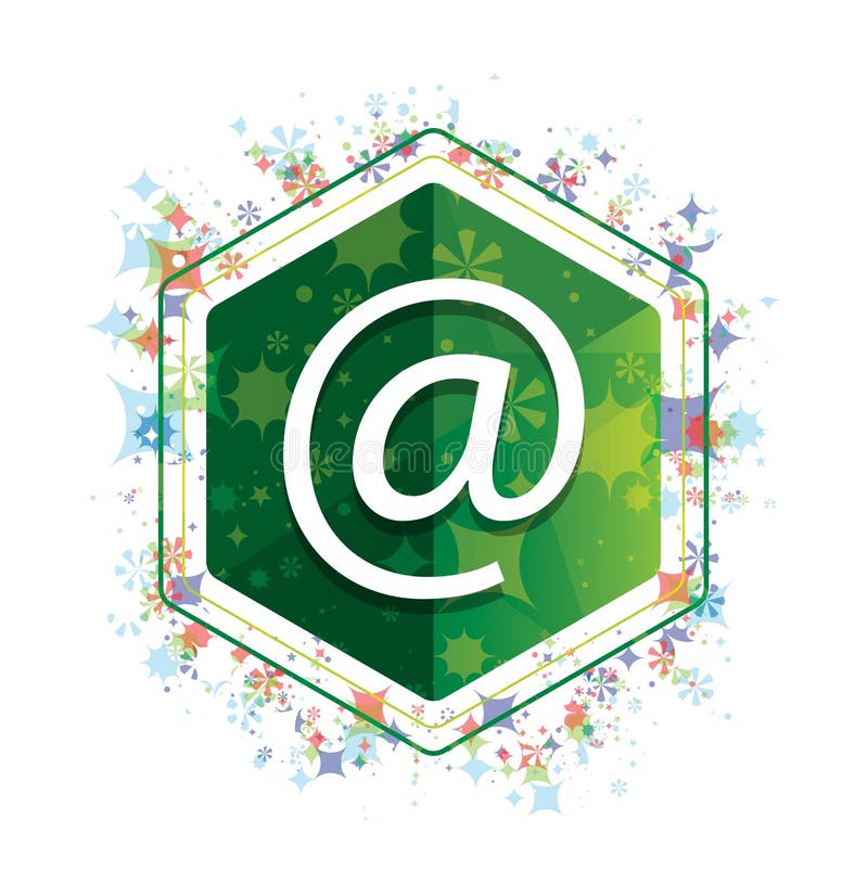 Email Address Icon Floral Plants Pattern Green Hexagon Button Stock ...