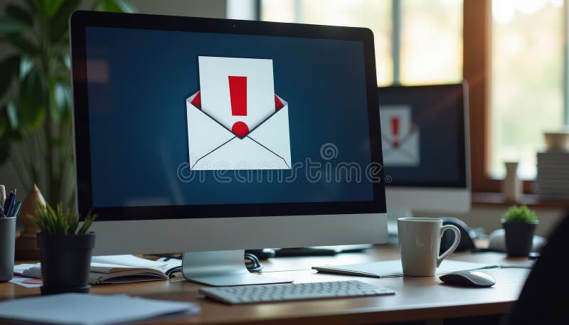Email Alert Notification on Desktop Screen in Office Setting. Stock ...