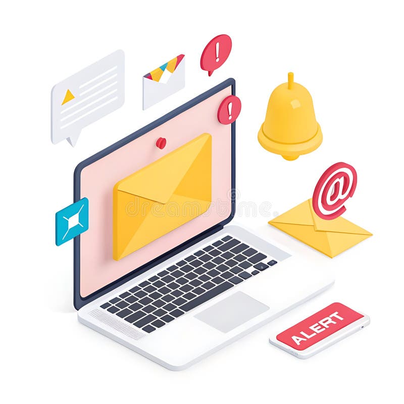 Email Alert Notification on Laptop and Mobile Stock Illustration ...