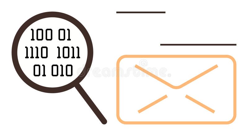 Email Analysis Concept with Magnifying Glass Over Binary Code and Mail ...