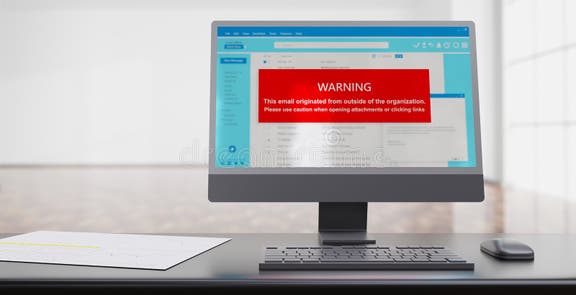 Email Attachment Warning Message on a Computer Desktop Screen. Cyber Security Concept Stock ...