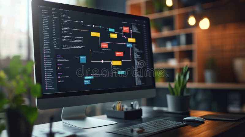Email Automation, a Computer Screen Displays a Flowchart of an ...