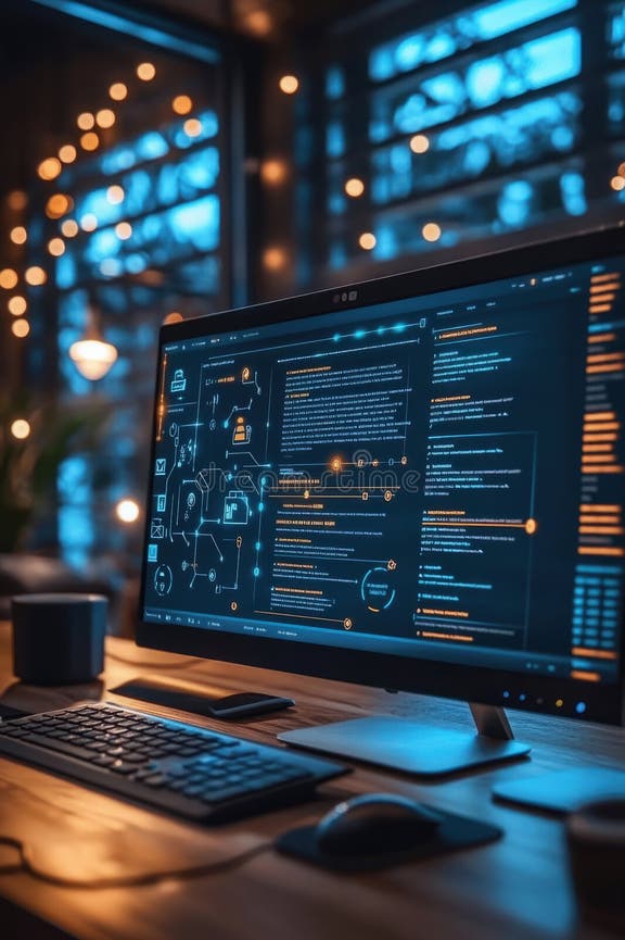 Email Automation, a Computer Screen Displays a Flowchart of an ...