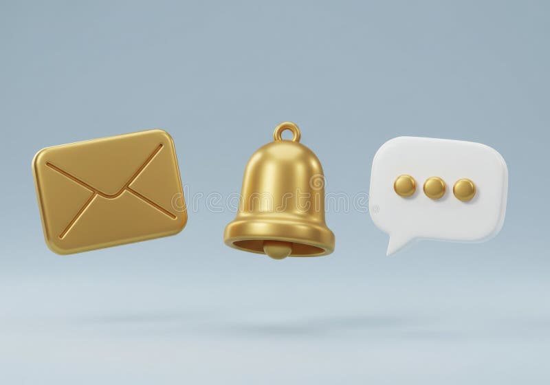 Email Bell and Chat Notification Icons on Light Blue Background Stock ...
