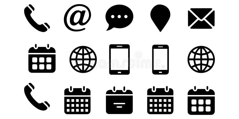Email, Chat Bubble, Address Pin, Smartphone, Calendar, and Globe Icon ...