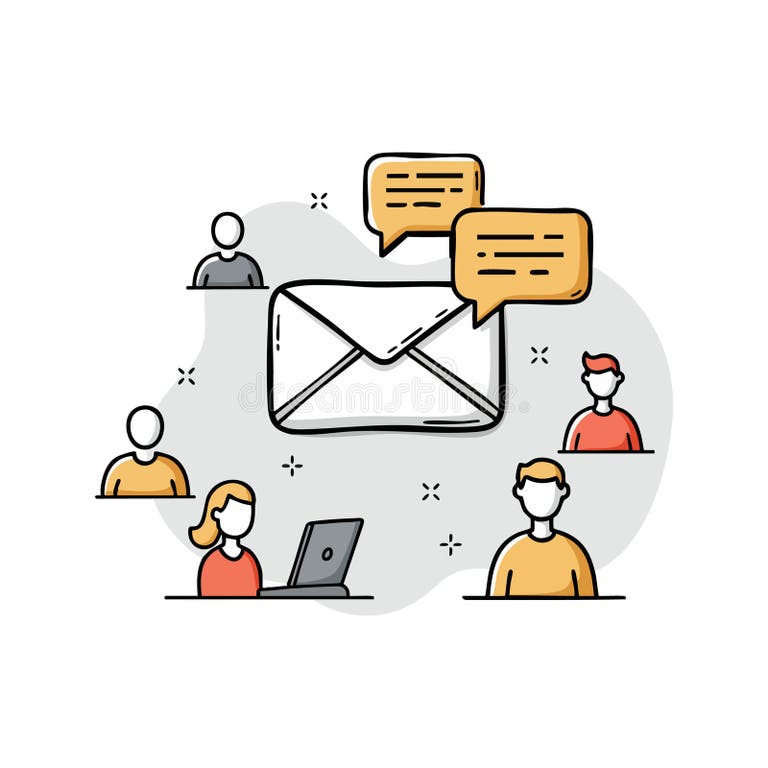 Email Communication Concept with People and Speech Bubbles in Vector ...
