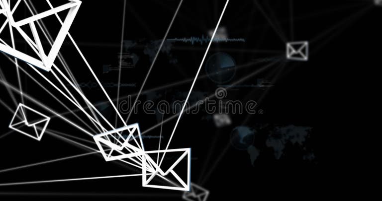 Email Communication and Data Transfer Image Over World Map and Digital ...