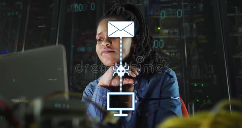 Email Communication Process Animation Over Woman Working on Computer in ...