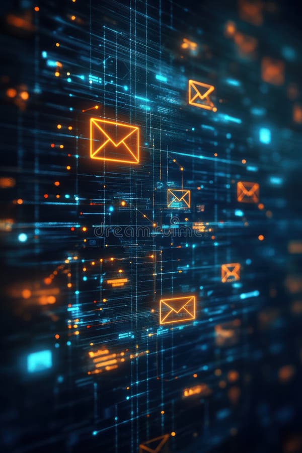 Email Communication, Stylized Digital Icons Representing Email ...