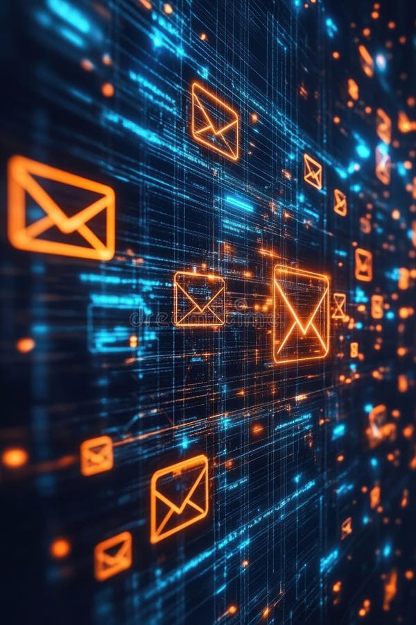 Email Communication, Stylized Digital Icons Representing Email ...