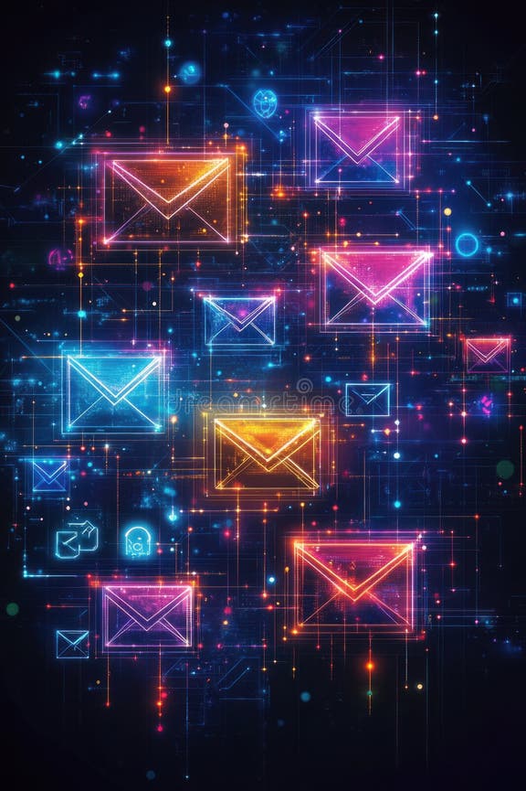 Email Communication, Stylized Digital Icons Representing Email ...