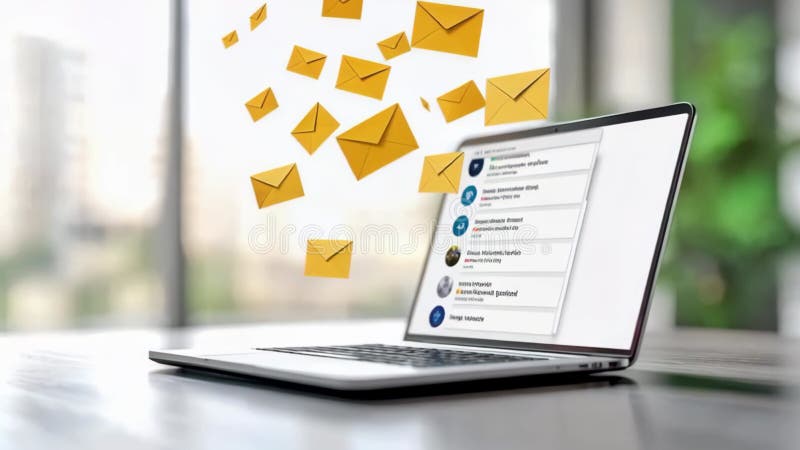 Email Communication Flow with Digital Messages and Envelope Icons on ...