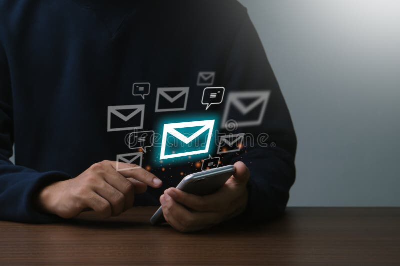 Email Concept.Businessman Using Smart Phone for Email with Notification ...