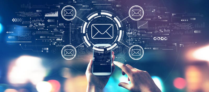 Email Concept with City Lights at Night Stock Photo - Image of email ...