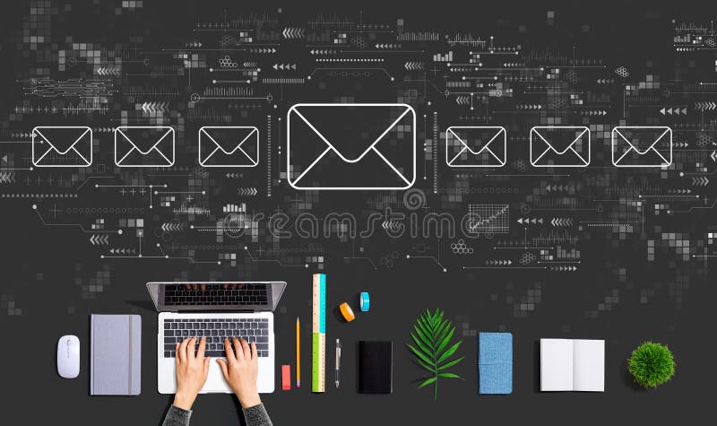 Email Concept with Person Using a Laptop Stock Illustration ...