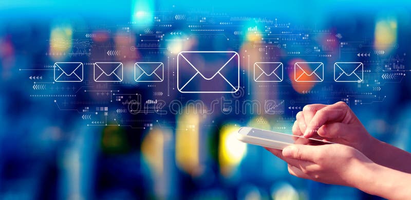 Email Concept with Person Using a Smartphone at Night Stock Photo ...