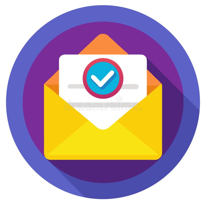 Email Confirmation Icon with Check Mark. Flat Vector Illustration Stock ...