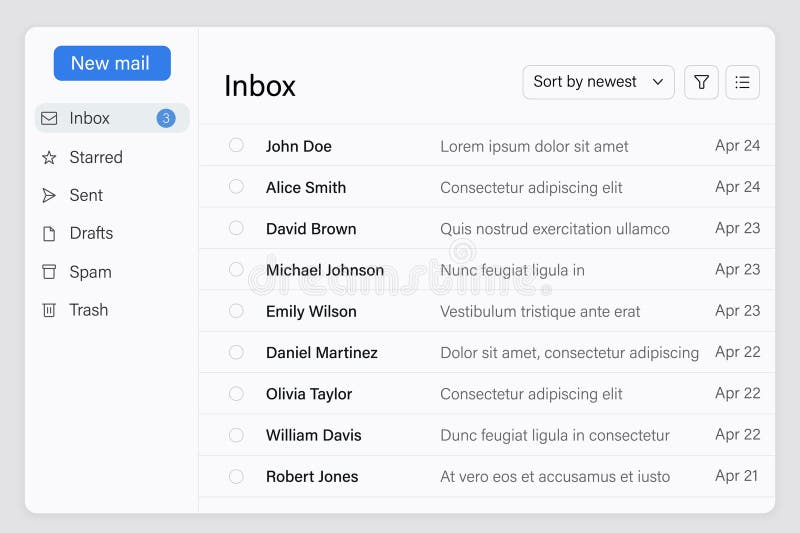 Email Dashboard with Organized Inbox and Sorting Features Stock Illustration - Illustration of ...