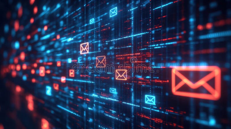 Email Data Flow, Visual Representation of Emails Being Organized into a ...