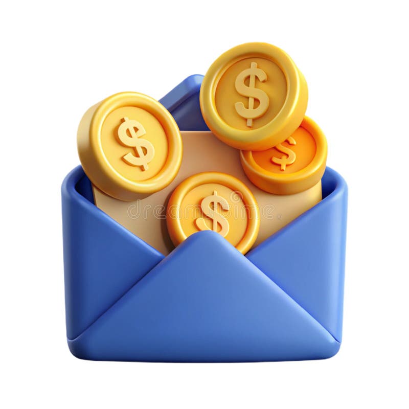 Email with Dollar Coins 3D Illustration Stock Illustration ...