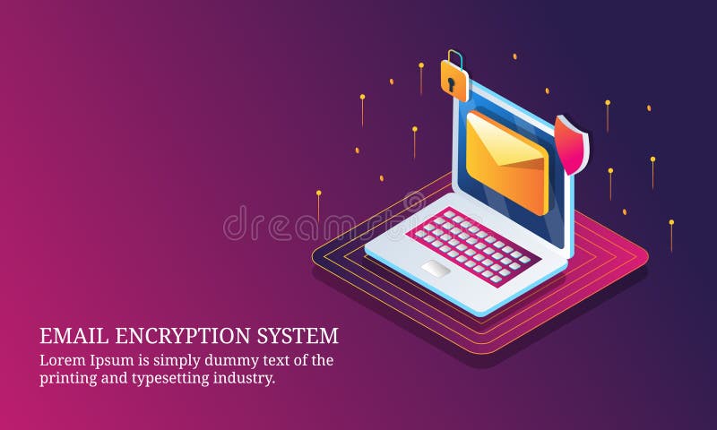 Email Encryption System, Secure Computer Data, Cyber Security, Isometric Design Concept. Stock ...