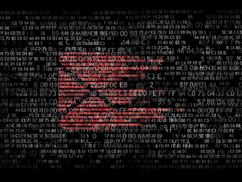 Hexadecimal Code Running Up a Computer Screen on Black Background. Blue Digits. Stock Photo ...