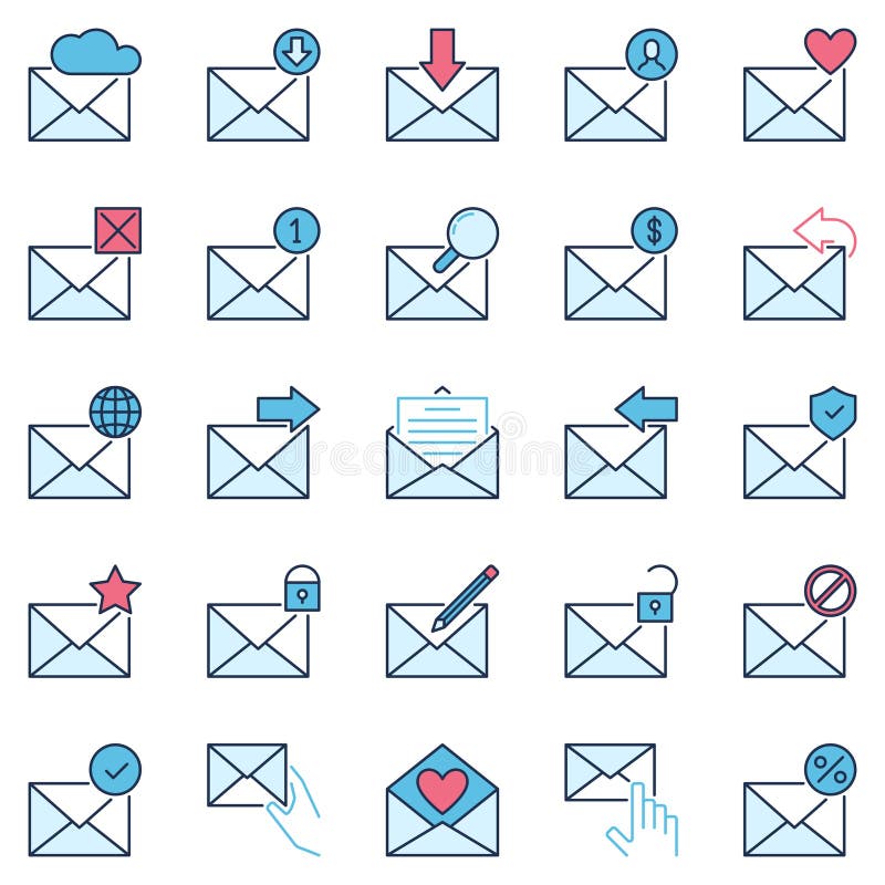 Email Envelope Colored Icons Set. Mail and Message Vector Signs Stock ...