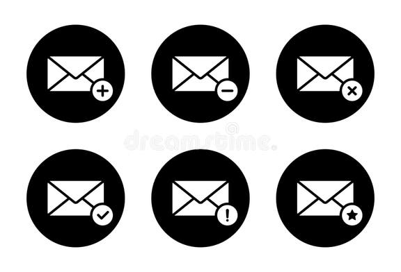 Email Envelope Icon Set with Status Badges. Includes Plus, Minus ...