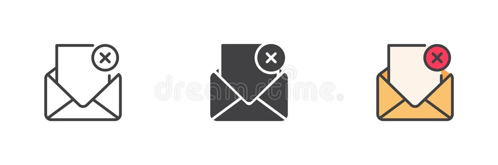 Email Error Icon Set in Line, Solid and Filled Outline Style Stock ...