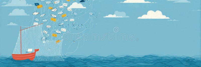 Email Fishing Net Captures Login Forms in a Digital Sea on a Sunny Day ...